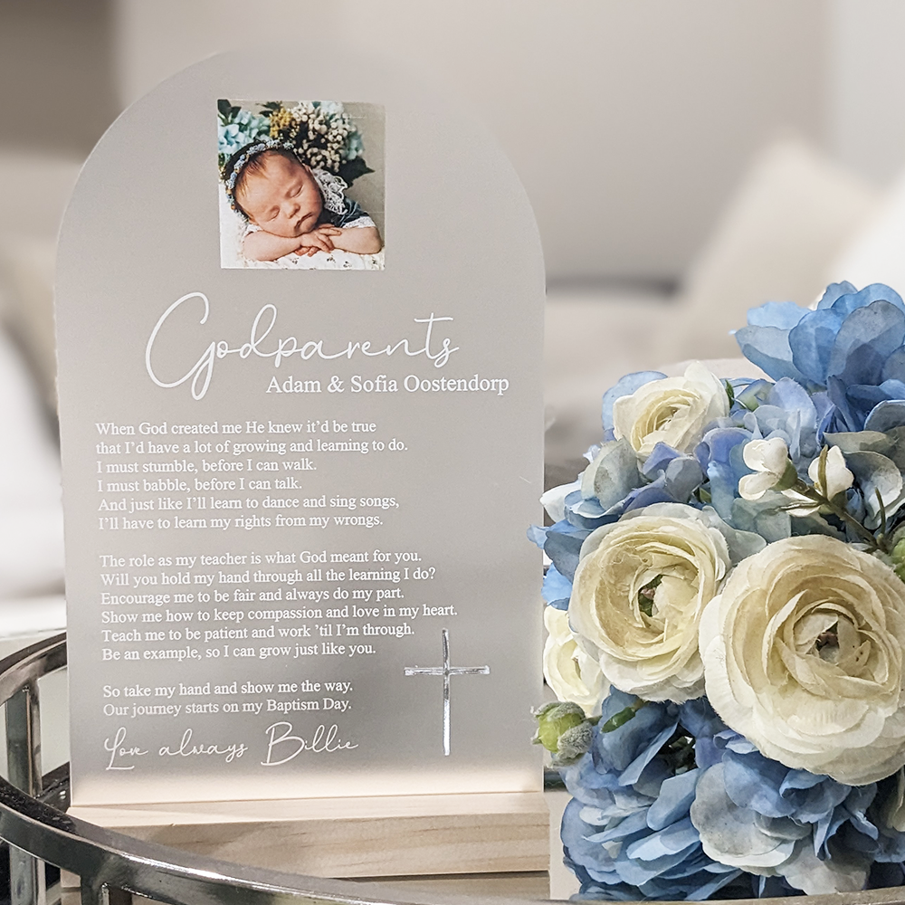 Godparents Poem Plaque with Photo and Timber Base – BlackOrchidDesigns